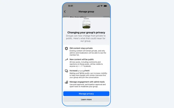 Facebook allows private groups to convert to public with member protections